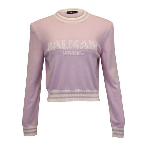 Balmain | Sweaters | Balmain Logo Cropped Jumper In Lavender Wool ...